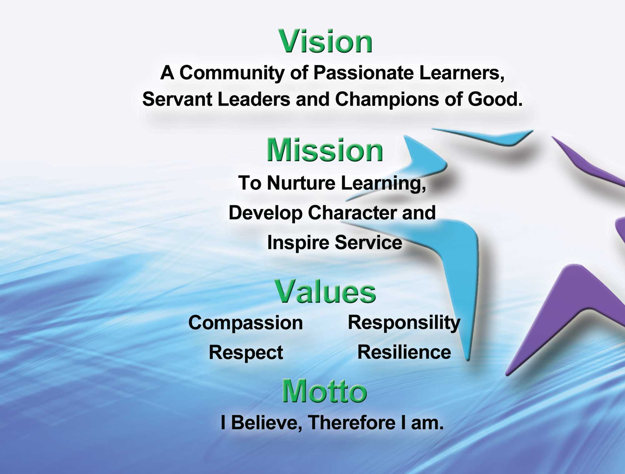 Our Vision, Mission, Motto and Values